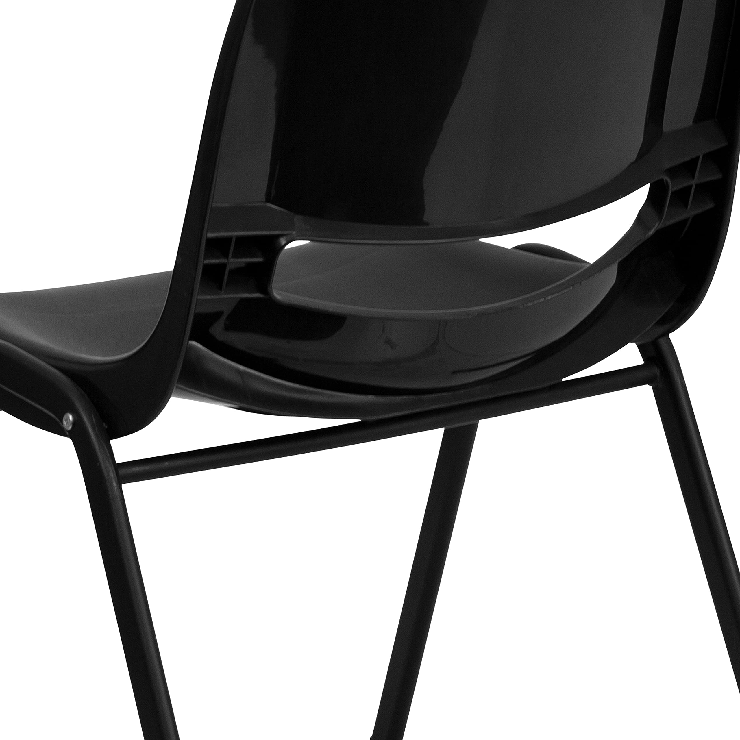 EMMA + OLIVER Black Ergonomic Shell Stack Chair with Black Frame and 16" H Seat