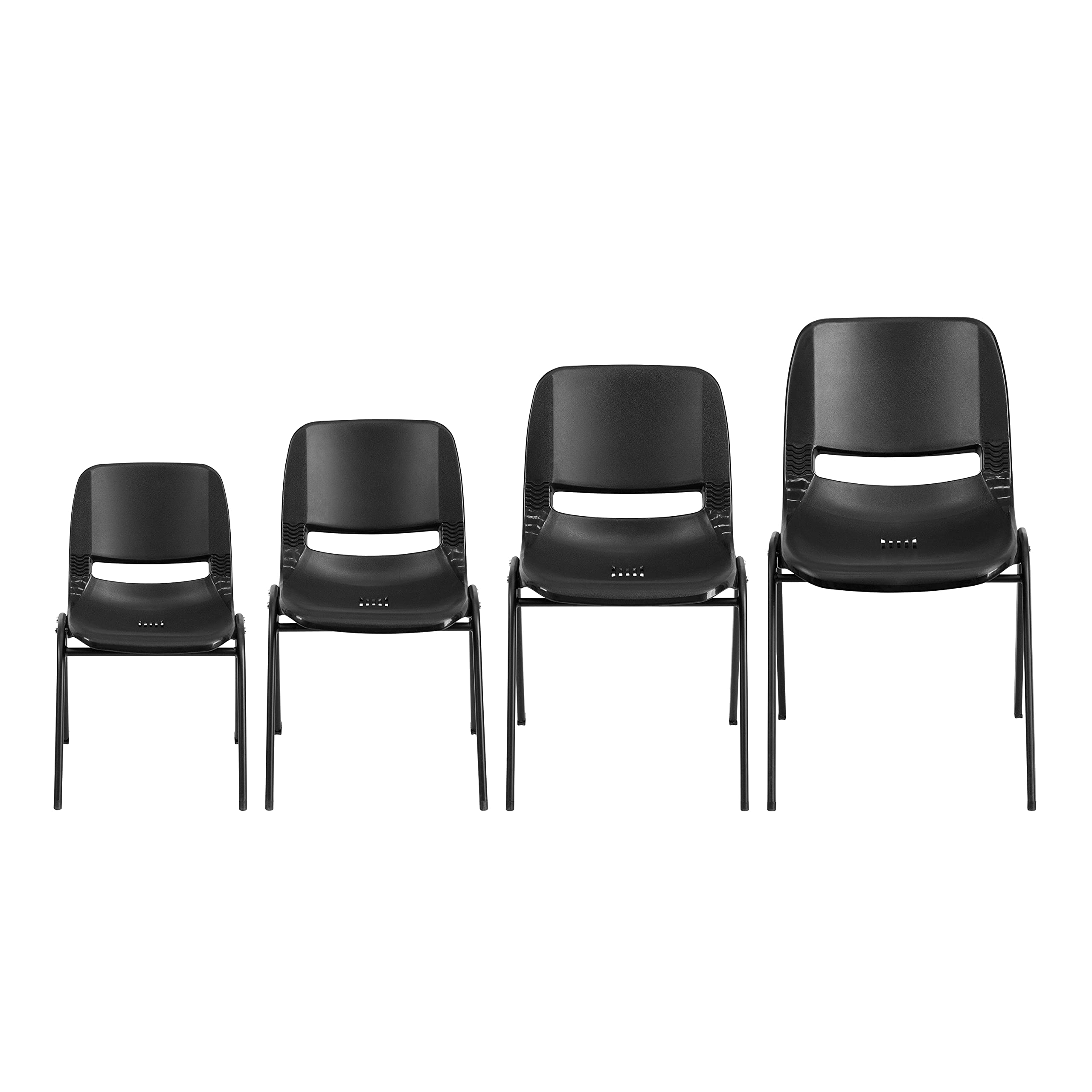 EMMA + OLIVER Black Ergonomic Shell Stack Chair with Black Frame and 16" H Seat