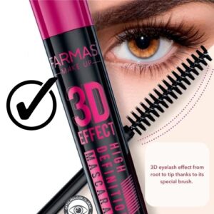 FARMASi 3D Effect High Definition Mascara, Volumizing, Lengthening, Lifting, Curling, Multiplying, No Smudging, Lasting All Day Eye Makeup 0.33 fl. Oz / 10 ml