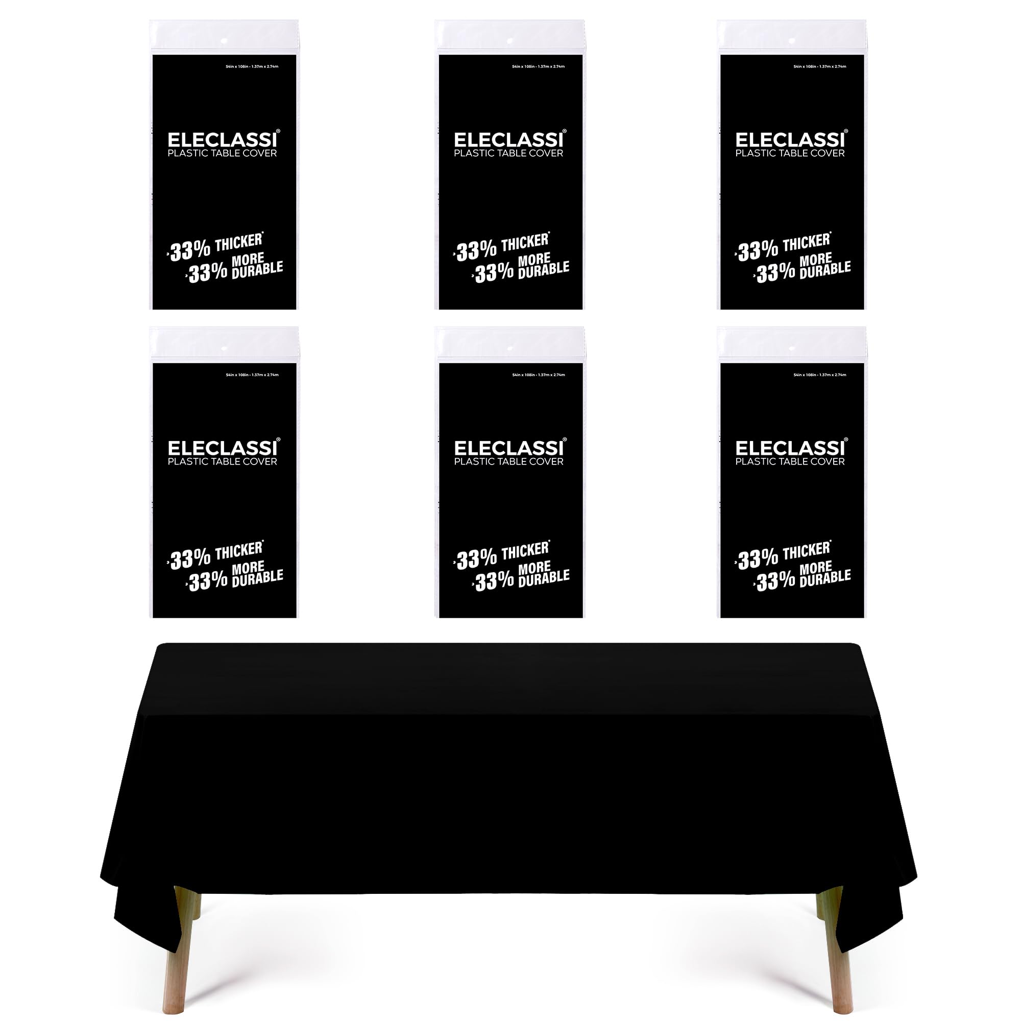 Black 6 Pack Premium Disposable Plastic Tablecloth 54 x 108 In - Plastic Table Cloths for Parties Disposable Tablecloth for Rectangle Table Up To 8 Ft - Rectangle Tablecloth - Black Plastic Tablecloth