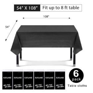 Black 6 Pack Premium Disposable Plastic Tablecloth 54 x 108 In - Plastic Table Cloths for Parties Disposable Tablecloth for Rectangle Table Up To 8 Ft - Rectangle Tablecloth - Black Plastic Tablecloth