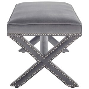 Modway Rivet Contemporary Modern Upholstered Velvet X-Base Accent Bench With Nailhead Trim In Gray