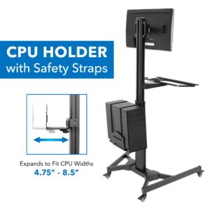 Mount-It! Adjustable Mobile PC Workstation - Up to 32" Monitor Mount Rolling Computer Cart with Wheels, Monitor Stand, Keyboard and CPU Holder for Office, Medical, Hospitals, Home & Classrooms