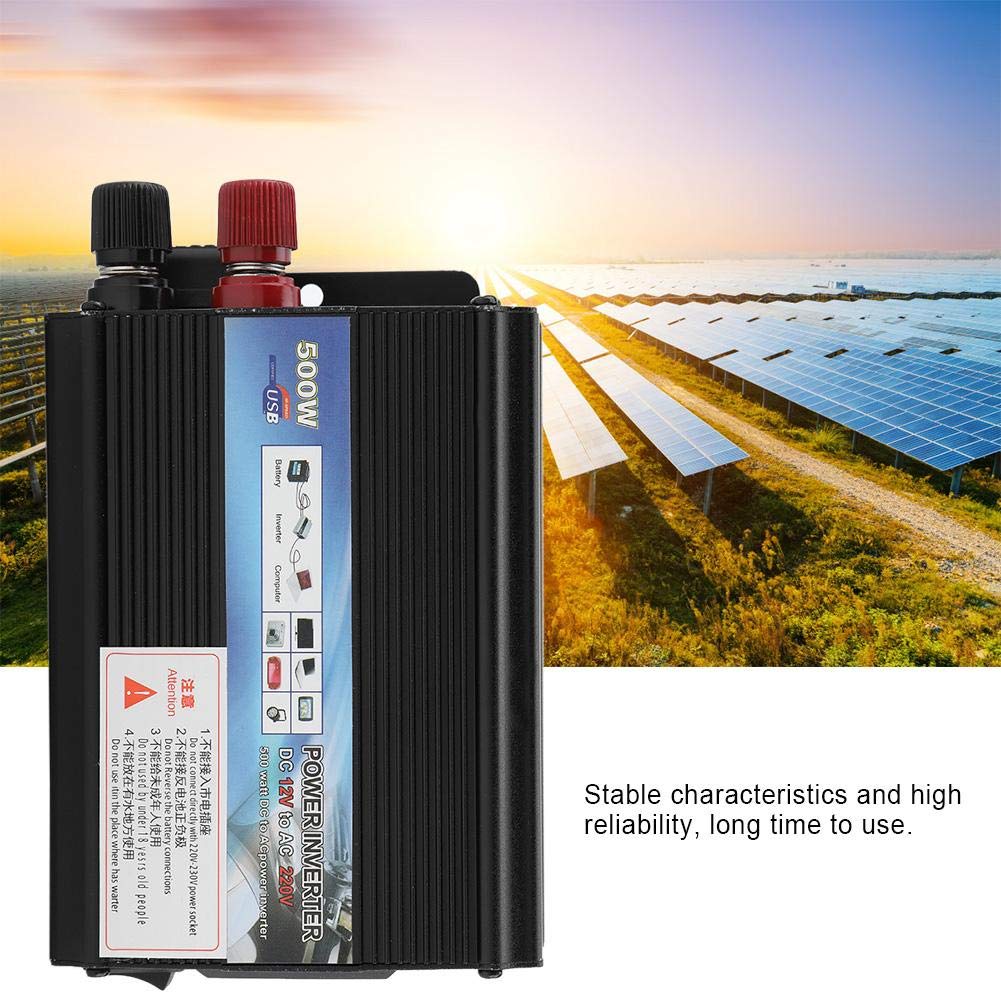 Solar Charger Inverter, All in One 500W Solar Panel Battery Intelligent Regulator Chargeing Controller for Household, Outdoor Trip Camping, Vehicle RV Truck Charging Black(12v Transform 220V / 500W)