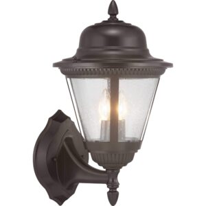 progress lighting westport collection 2-light clear seeded glass traditional outdoor medium wall lantern light antique bronze