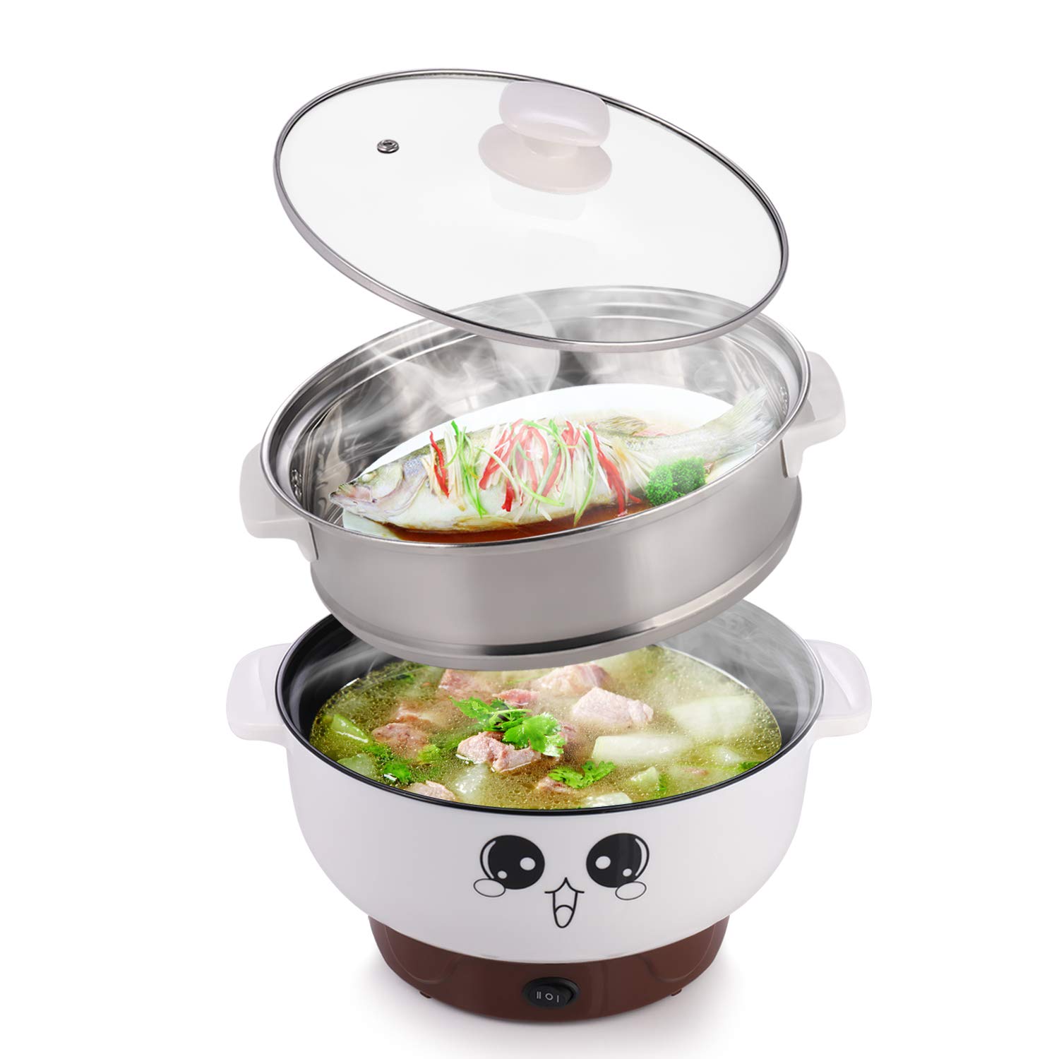 MINGPINHUIUS 4-in-1 Multifunction Electric Cooker Skillet Wok Electric Hot Pot For Cook Rice Fried Noodles Stew Soup Steamed Fish Boiled Egg Small Non-stick with Lid (3.6L, with Steamer)