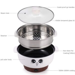 MINGPINHUIUS 4-in-1 Multifunction Electric Cooker Skillet Wok Electric Hot Pot For Cook Rice Fried Noodles Stew Soup Steamed Fish Boiled Egg Small Non-stick with Lid (3.6L, with Steamer)