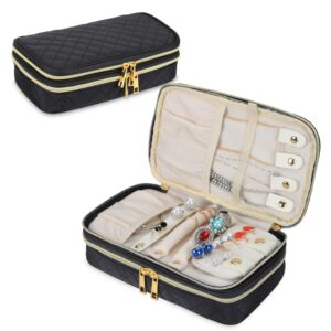 teamoy double layer jewelry organizer, quilted jewelry travel case for rings, necklaces, earrings, bracelets and more, black-bag only