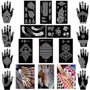 xmasir henna tattoo kit stencils, 16 sheets temporary reusable tattoo sets indian arabian temporary tattoo templates kit for body art paint