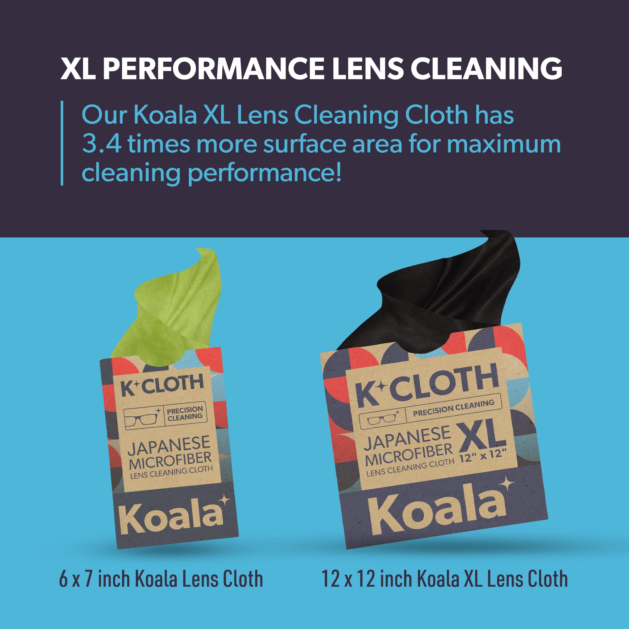 Koala Lens Cleaning Cloth | Japanese Microfiber | Glasses Cleaning Cloths | Eyeglass Lens Cleaner | Eyeglasses, Camera Lens, VR/AR Headset, and Screen Cleaning | Black & Green (Pack of 3)