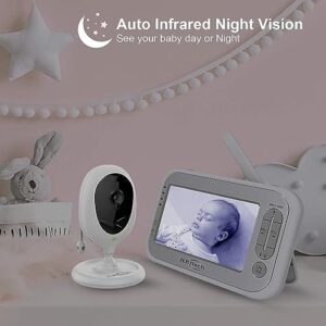 JLB7tech Split-Screen Video Baby Monitor with 2 Cameras and 4.3" LCD,Auto Night Vision,Two-Way Talkback,Temperature Detection,Power Saving/Vox,Zoom in,3000mAh Battery