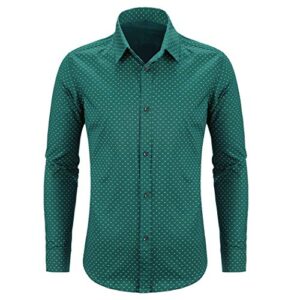 wulful men's casual long sleeve dress shirt print cotton business button down shirts regular fit green