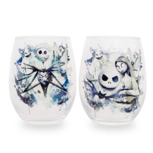 silver buffalo disney nightmare before christmas stemless wine glass set, 20-ounce, set of 2