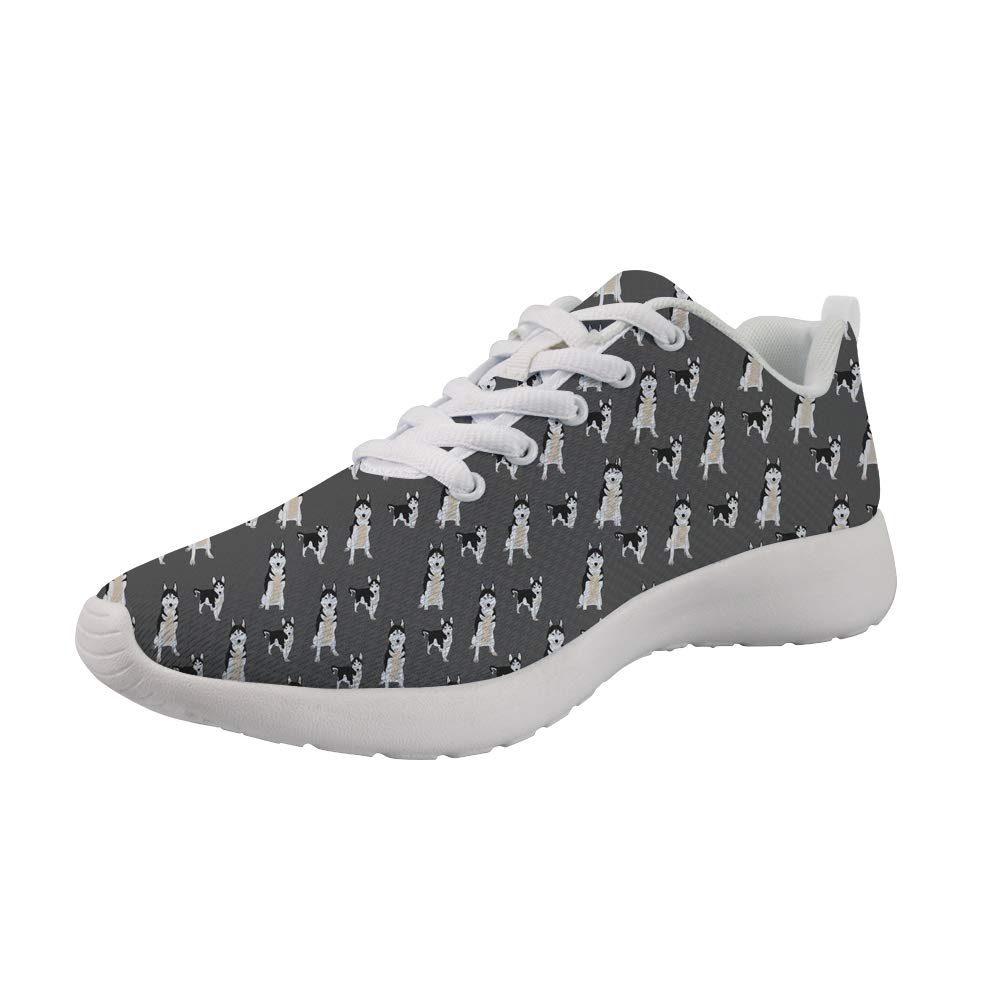 Coloranimal Unisex Women Men Casual Shoes Cute Cartoon Husky Design Running Jogging Lace-up Flats Comfortable Breathable Gym Sports Athletic Tennis Shoes