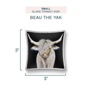 Small Glass Trinket Dish by Studio Oh! - Beau The Yak - 3" x 3" - Dish Tray with Unique Full-Color Artwork - Holds Jewelry, Change, Paperclips & Trinkets