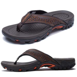 kiiu mens flip flop indoor and outdoor thong sandals beach slippers brown 2, 11 men