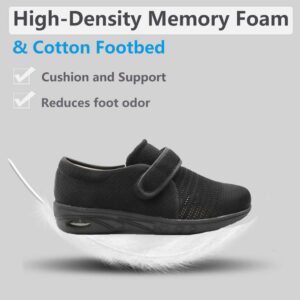 Womens Edema Diabetic Shoes with Arch Support,Extra Wide Breathable Lightweight Walking Sneakers Air Cushion Sole for Swollen Feet, Plantar Fasciitis Black