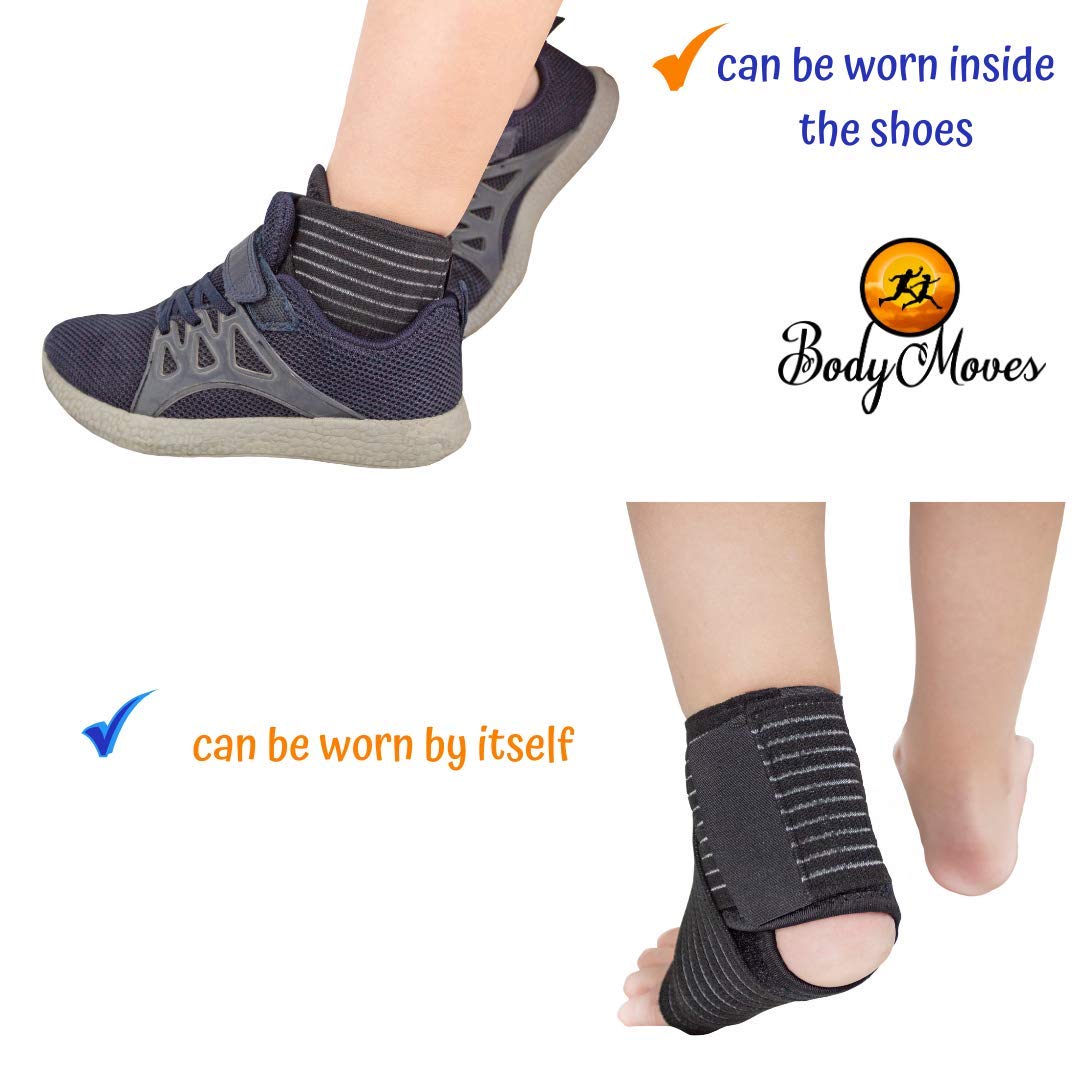 BodyMoves Kid's Ankle Brace Support Plus Hot and Cold Ice Pack (Sporty Black, Small for Little Kids (US 12-3))