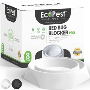 bed bug interceptors – 8 pack | bed bug blocker (pro) interceptor traps (white) | insect trap, monitor, and detector for bed legs