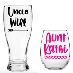 New Aunt and Uncle Beer and Wine Glass Set, Pregnancy Reveal Gifts