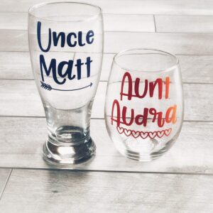 New Aunt and Uncle Beer and Wine Glass Set, Pregnancy Reveal Gifts