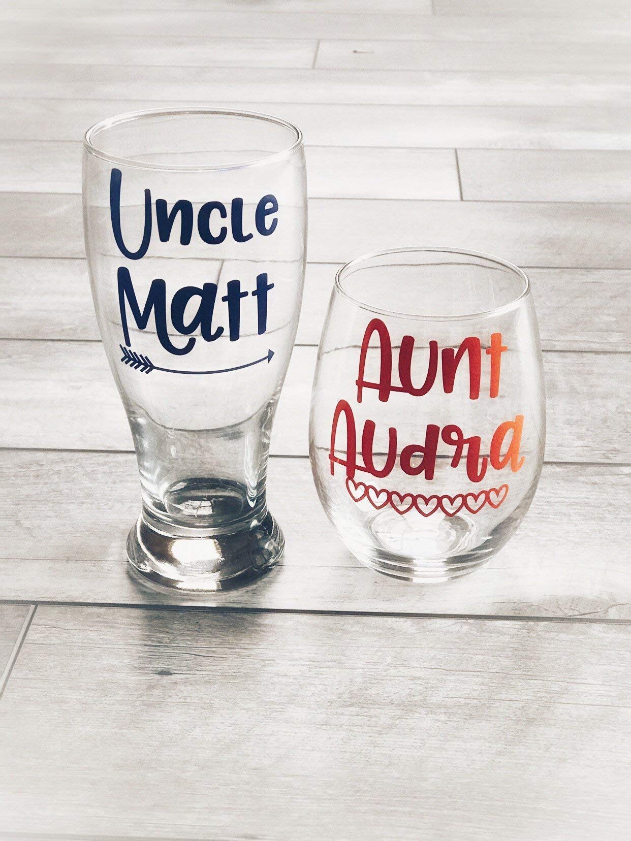 New Aunt and Uncle Beer and Wine Glass Set, Pregnancy Reveal Gifts