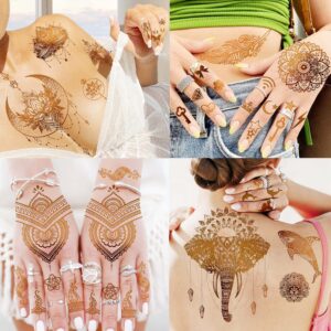 COKTAK 9 Sheets 88+ Designs Large Gold Metallic Temporary Tattoos For Women Boobs Girls Adults, 3D Flash Fake Golden Tattoo Stickers Eleplant, Tribal Bohemia Glitter Snake Tattoos Moon Lotus Body Art