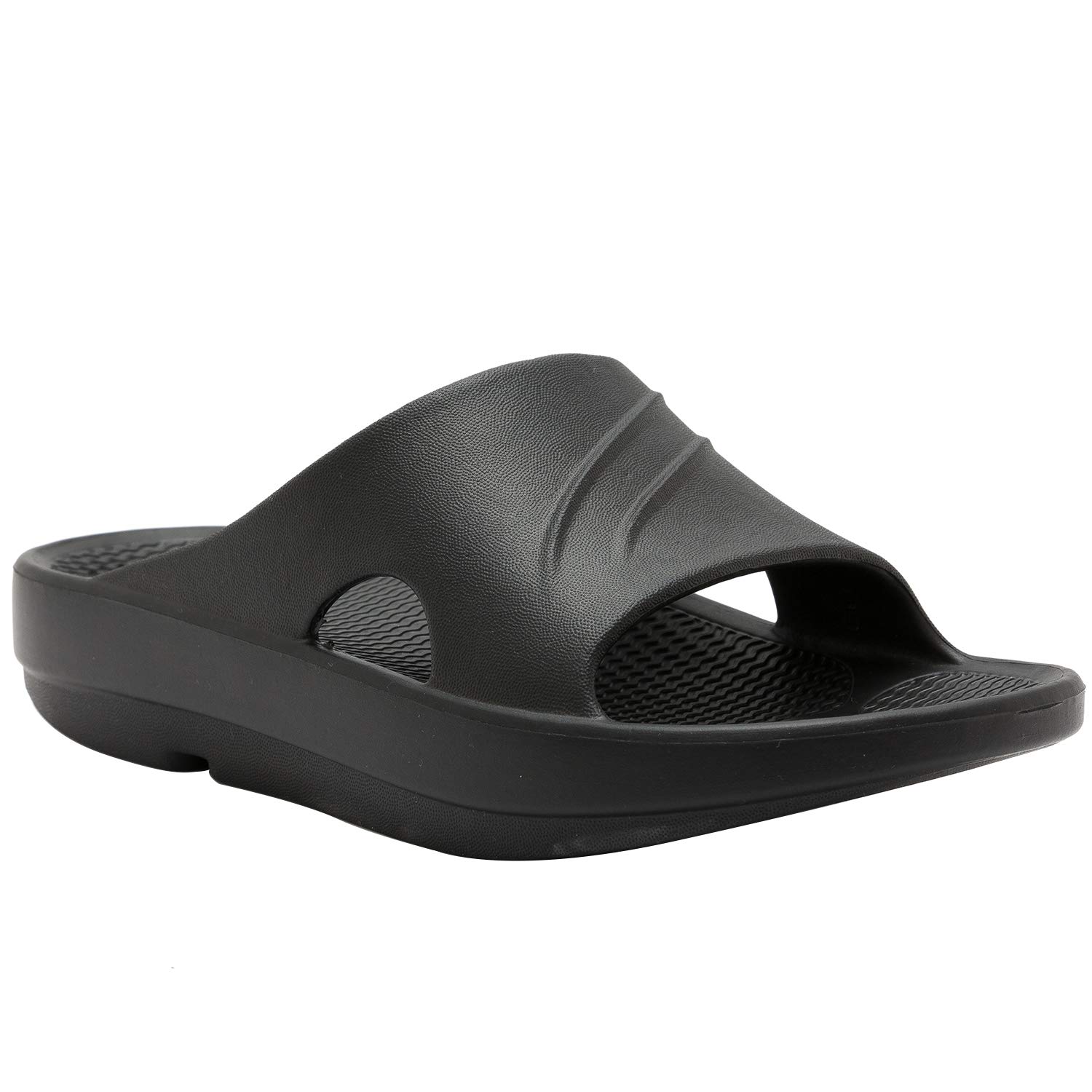 KOCOTA Men's and Womens Arch Support Recovery Slide Sandals Black 10-11 Women/8-9 Men.