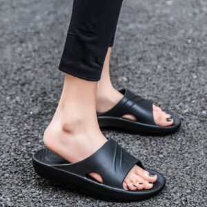 KOCOTA Men's and Womens Arch Support Recovery Slide Sandals Black 10-11 Women/8-9 Men.