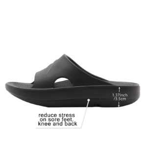 KOCOTA Men's and Womens Arch Support Recovery Slide Sandals Black 10-11 Women/8-9 Men.