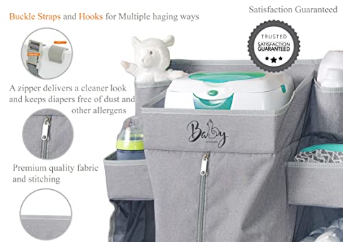 Llama Bella Premium Nursery Organizer and Baby Diaper Caddy | Hanging Diaper Organizer for Baby Essentials | Diaper Organizer for Crib, Changing Table or Playard | Baby Crib Storage Organizer (Grey)