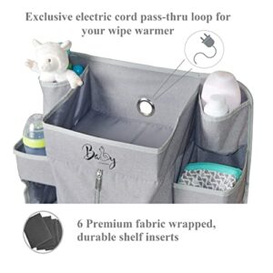 Llama Bella Premium Nursery Organizer and Baby Diaper Caddy | Hanging Diaper Organizer for Baby Essentials | Diaper Organizer for Crib, Changing Table or Playard | Baby Crib Storage Organizer (Grey)