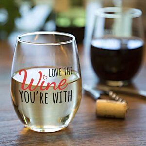 CEDAR CRATE MARKET Wine Glass with Gift Box,Stemless 15oz Love the Wine You're With