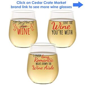 CEDAR CRATE MARKET Wine Glass with Gift Box,Stemless 15oz Love the Wine You're With