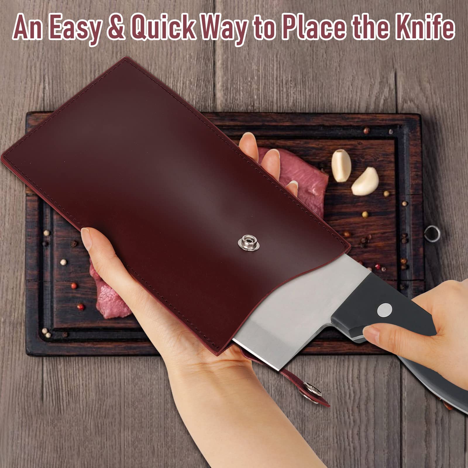 Ozzptuu Enduring PU Leather Meat Cleaver Sheath Heavy Duty Chef Knife Guard Butcher Chef Wide Knives Blade Edge Protectors (Red)