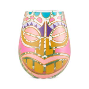 enesco designs by lolita tiki too hand-painted artisan stemless wine glass, 1 count (pack of 1), multicolor