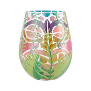 Enesco Designs by Lolita Tiki Too Hand-Painted Artisan Stemless Wine Glass, 1 Count (Pack of 1), Multicolor