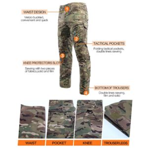 LANBAOSI Men's Tactical Combat Shirt and Pants Set Long Sleeve Multicam Woodland BDU Hunting Military Uniform 1/4 Zip