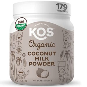 kos organic coconut milk powder, usda certified - sugar free & plant based creamer for coffee, tea, smoothies - vegan, keto, paleo friendly, non gmo, gluten & dairy free - 12.6oz, 179 servings