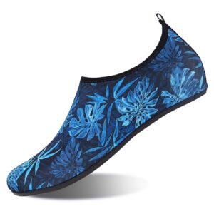 aqua socks beach water shoes barefoot yoga socks quick-dry surf pool swim shoes for women men(blue leaves,12.5/13 women,10.5/11.5 men,44/45 eu)