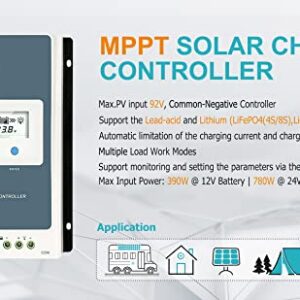 EPEVER MPPT 30A Solar Charge Controller, 30 Amp Solar Charge Regulator Mppt 12V/24V Auto Max 100V Input Negative Grounded Controller with LCD Display for Gel Sealed Flooded Lithium Battery Charging