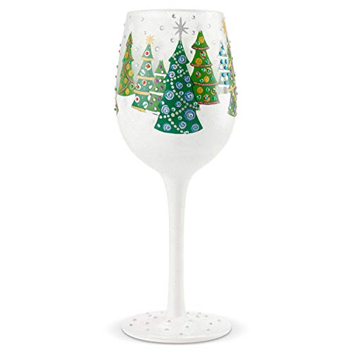 Enesco Designs by Lolita Christmas Trees Hand-Painted Artisan Wine Glass, 1 Count (Pack of 1), Multicolor