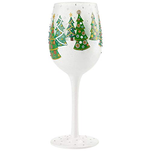 Enesco Designs by Lolita Christmas Trees Hand-Painted Artisan Wine Glass, 1 Count (Pack of 1), Multicolor