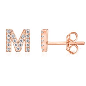 pavoi 14k rose gold plated sterling silver cz alphabet letter earrings | initial earrings for girls | letter m