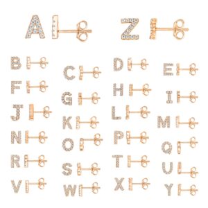 PAVOI 14K Rose Gold Plated Sterling Silver CZ Alphabet Letter Earrings | Initial Earrings for Girls | Letter M