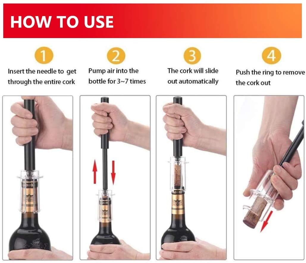 Tyzine Wine Air Pressure Pump Bottle Opener Set With Foil Cutter,Simple Wine Pump Cork Remover Corkscrew,Efficient Corkscrew Bottle Opener,Easy Screw Out Tool,Great For Wine Lovers,Perfect Wine Gift.