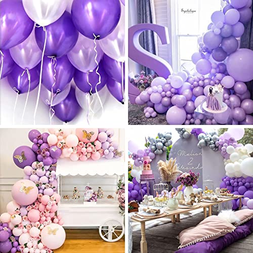 PartyWoo Purple Balloons, 70 Pcs 12 Inch Pastel Purple Balloons, Lilac Balloons, Violet Balloons, Purple Metallic Balloons for Purple Party Decorations, Purple Birthday Decorations, Purple Baby Shower