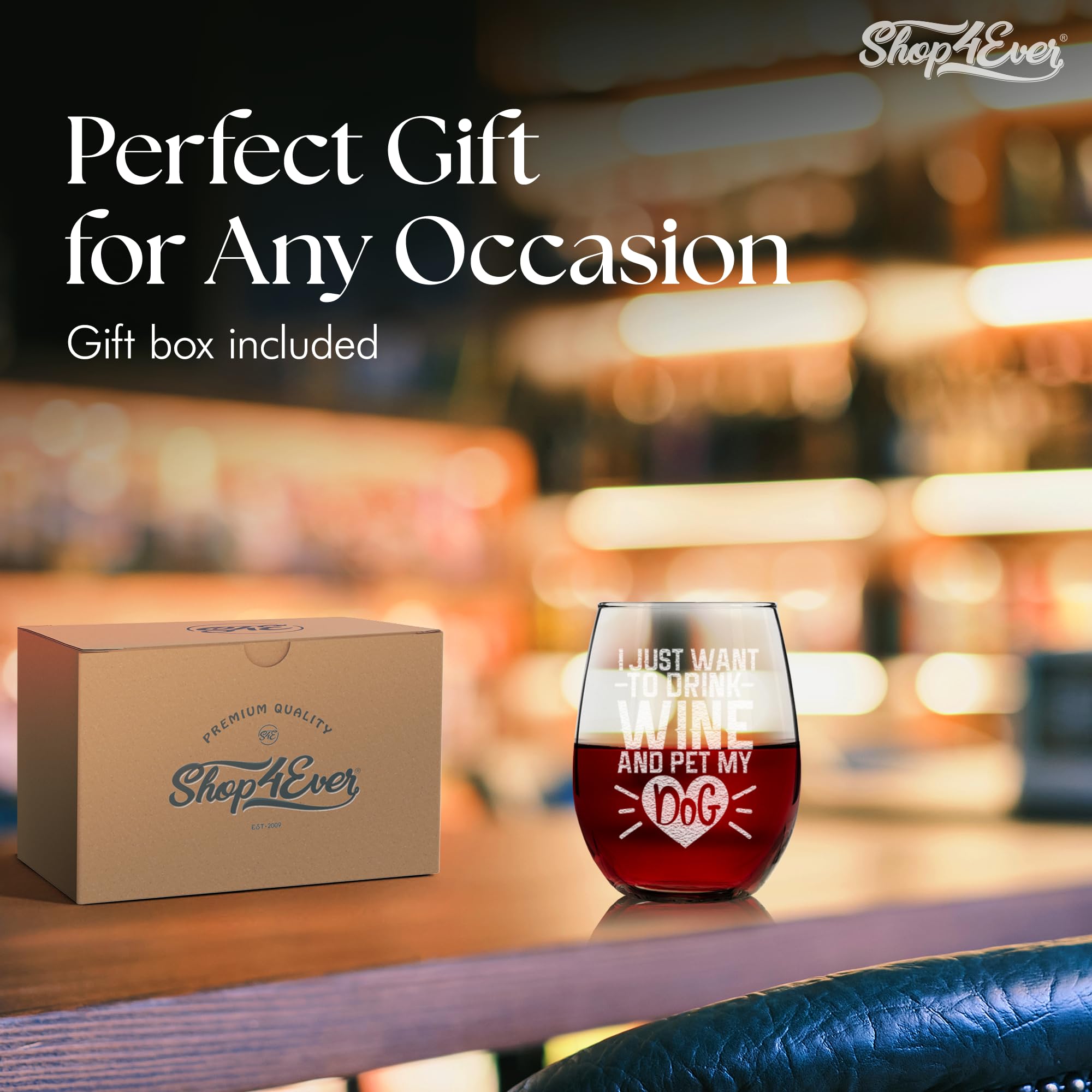 shop4ever I Just Want To And Pet My Dog Laser Engraved Stemless Wine Glass Dog Mom Wine Glass