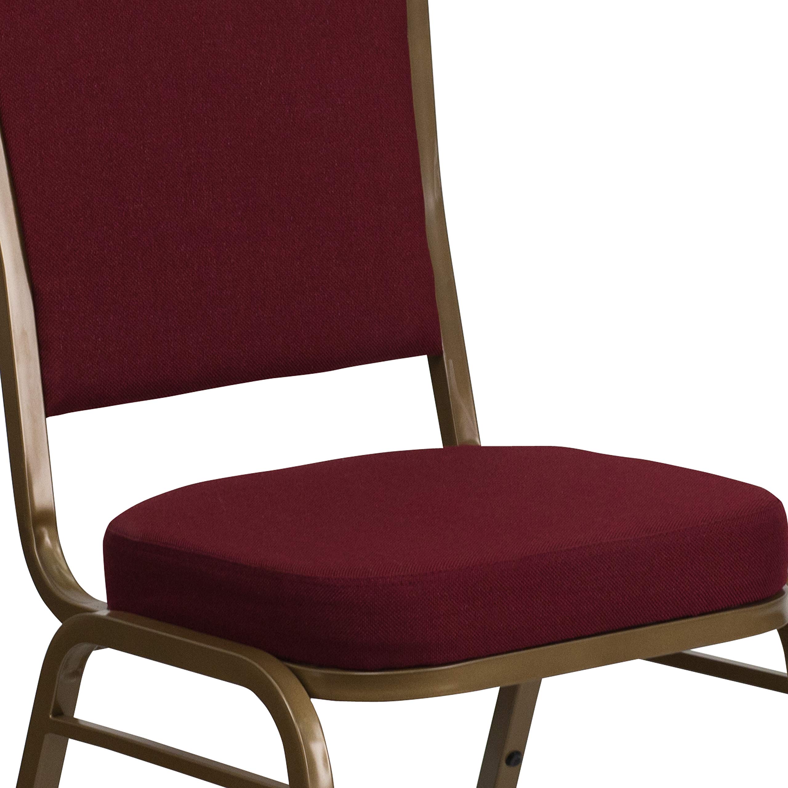 EMMA + OLIVER Crown Back Stacking Banquet Chair in Burgundy Fabric - Gold Frame