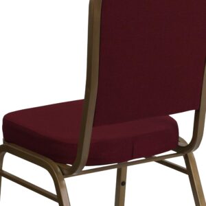 EMMA + OLIVER Crown Back Stacking Banquet Chair in Burgundy Fabric - Gold Frame